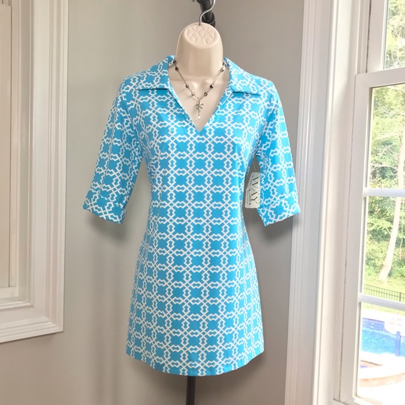 Katherine Way | Tops | Katherine Way Nola Tunic Upf 5 Blue White Linked ...